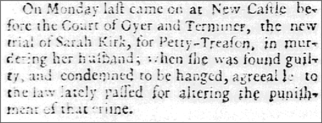 The Execution of Sarah Kirk, 1787 - Price Genealogy